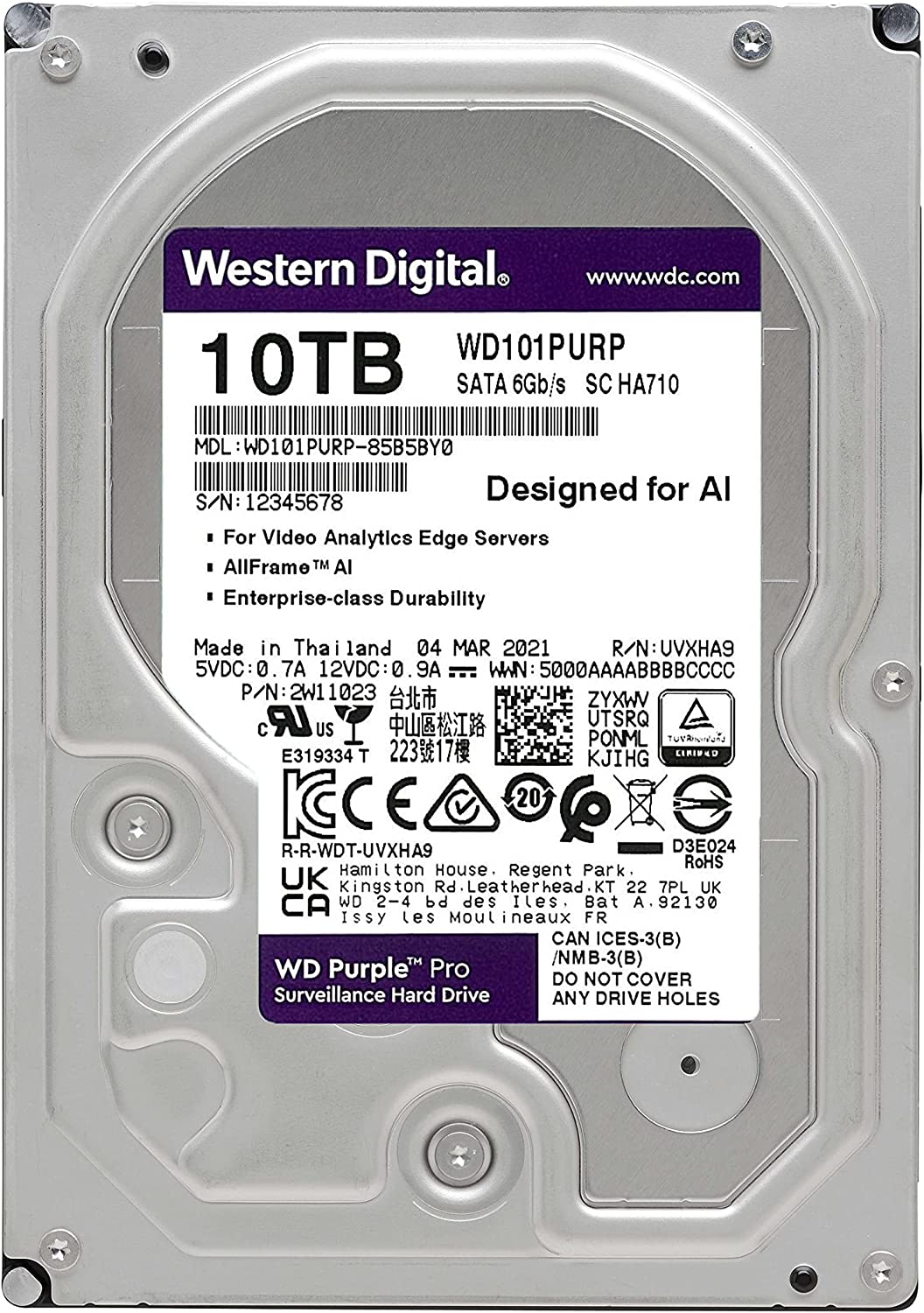 WD Purple Pro 10TB Surveillance Hard Drive – WD101PURP | Rondamo ...